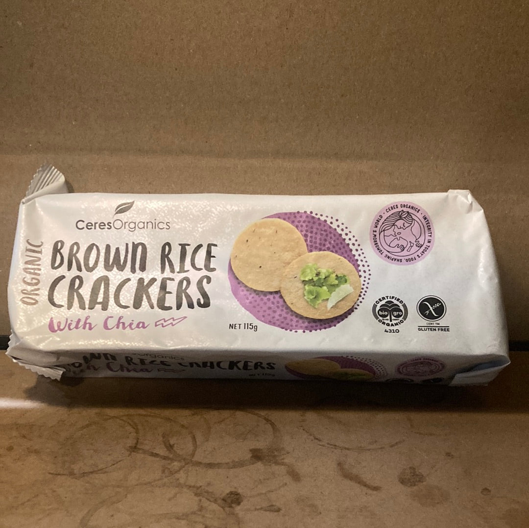 Ceres Brown Rice Crackers Chia 115g – Rhubarb Rhubarb Organics